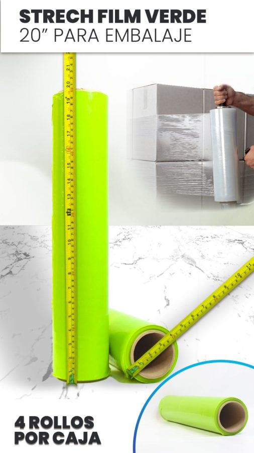 STRECH FILM COLOR VERDE PARA EMBALAR, 20″ X 1,300KGS, PRECIO POR CAJA ...